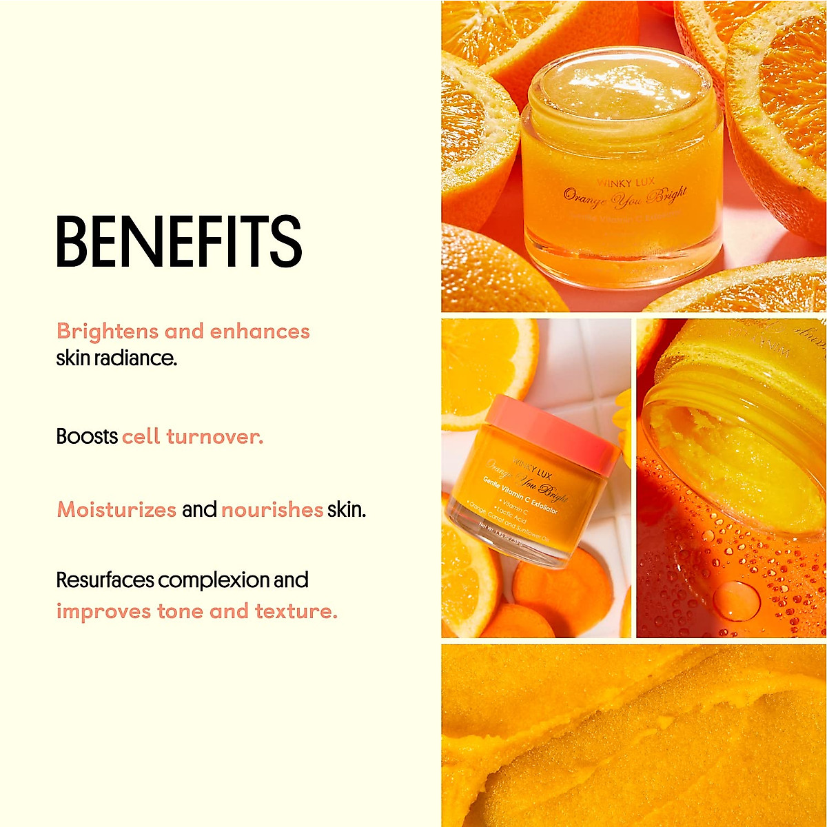 Winky Lux Orange You Bright Exfoliator - Face Exfoliator with Vitamin C and Lactic Acid, Dead Skin Remover for Face, Face Scrub