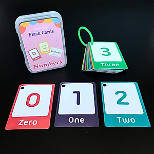 Preschool Learning Flash Cards Set of 4, Numbers, Alphabets, Colors, and Fruits, 100 Cards with 200 Pictures Early Educational Toy Gift for Kindergarten Tuddler Double-Sided Cards with Buckle
