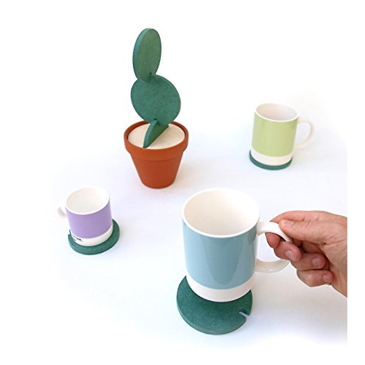TriPro Original Coasters Set of 6 Pieces with Creative Cactus Shaped Design for Holiday Gift & Home Decoration