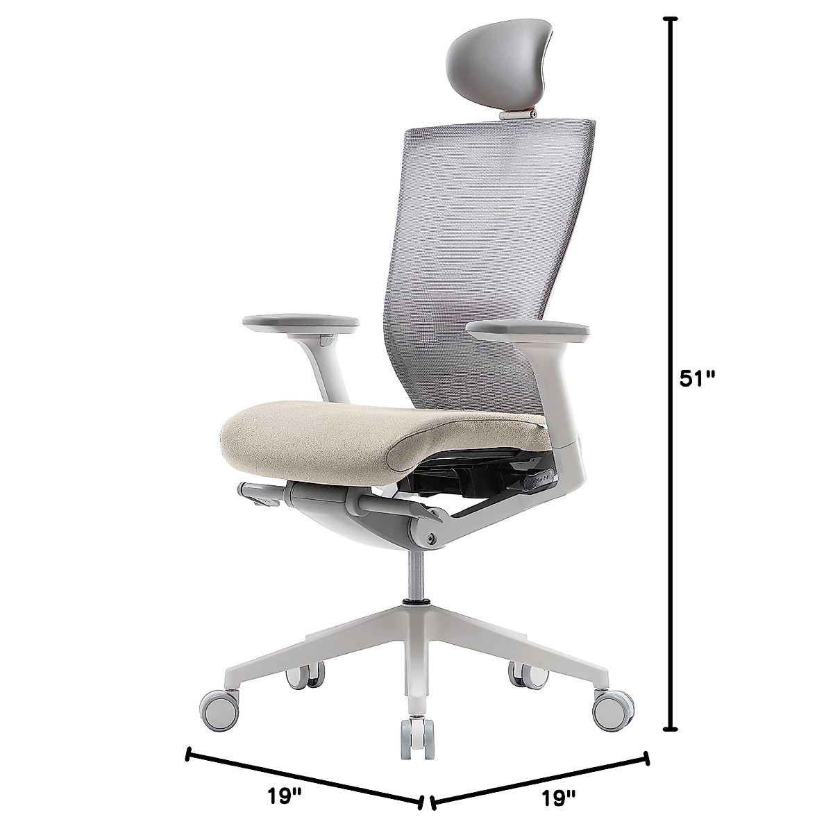 SIDIZ T50 Ergonomic Home Office Chair : High Performance, Adjustable Headrest, 2-Way Lumbar Support, 3-Way Armrest, Forward Tilt, Adjustable Seat Depth, Ventilated Mesh Back, Cushion Seat (Beige)
