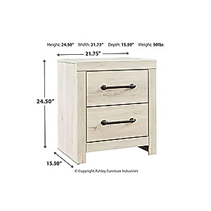 Signature Design by Ashley Cambeck Farmhouse Industrial 2 Drawer Two Drawer Nightstand with 2 Slim-Profile USB Charging Stations, Whitewash