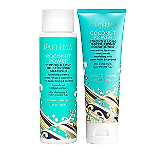 Pacifica Beauty Coconut Power Strong & Long Moisturizing Shampoo for Dry + Damaged Hair, 100% Vegan & Cruelty Free, Sulfate + Paraben Free, White, 2 Count