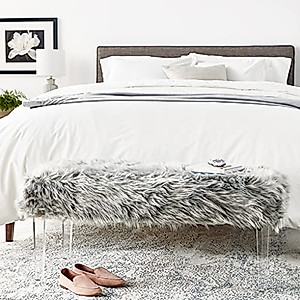 Iconic Home Trento Modern Contemporary Faux Fur Acrylic Leg Bench, Grey