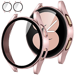 Tensea [2Pack for Samsung Galaxy Watch FE 2024/5 2022/4 2021 Screen Protector Case 40mm Accessories, Protective Face Cover Built-in Tempered Glass Film Bumper Case (40mm, Pink Gold)