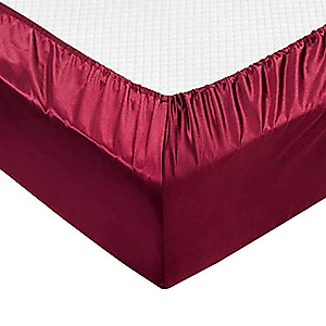 Thmyo Satin Bed Sheet Set,Extra Soft Deep Pocket Silky Satin Sheet Set with 1 Fitted Sheet +1 Flat Sheet + 2 Pillow Cases (4-Piece Wine red, Queen)