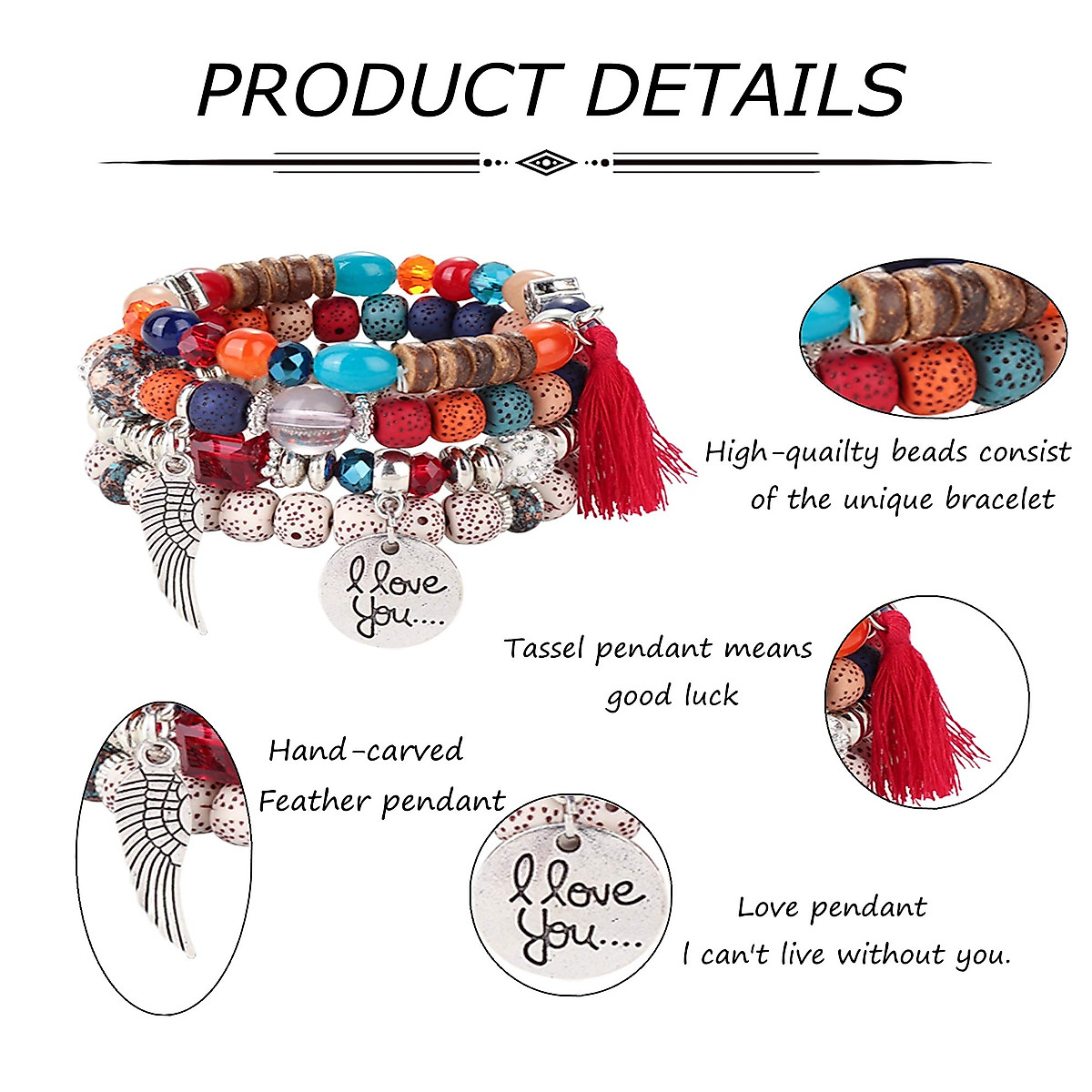 YADOCA 8 Pcs Bohemian Wood Beaded Bracelets Set for Women Boho Multilayer Tassel Strand Elephant Charm Bracelets Stretch