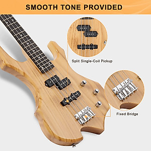 GLARRY Electric Bass Guitar 4 Strings Buring Fire Style Full Size for Beginner Right Hand with Bag, Strap and Accessories (Burlywood)