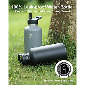 Topre 64 oz Insulated Water Bottle, Half Gallon Vacuum Stainless Steel Sports Water Jug with 3 Lids & Brush, BPA-free Reusable Double Walled Thermos Mug Gym Keg for Sports Outdoor Camping, Black