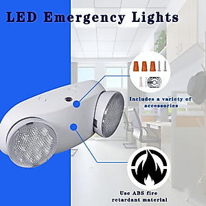 LED Emergency Light with Battery Backup, Two Adjustable Heads Commercial Emergency Light, US Standard 120-277V (UL 94V-0), Domestic Power Outage Emergency Light, Rechargeable Bulb (6-Pack)