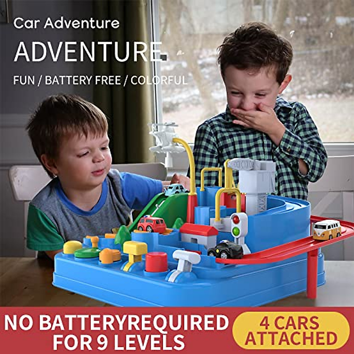 YOERWOD Toys for 3 Year Old Boys，Car Race Track for Kids with 4 Vehicles, Space Exploration Adventure Theme Preschool Educational Ideal Gift for Boys and Girls Aged 3 4 5 6 7 (Blue)