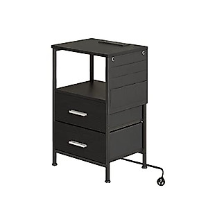 Vabches End Table with Charging Station, Nightstand with USB Port, Outlet and Fabric Bag, 2 Drawers & Open Storage Shelf Side Table, Sofa Cabinet for Living Room, Bedroom, Office