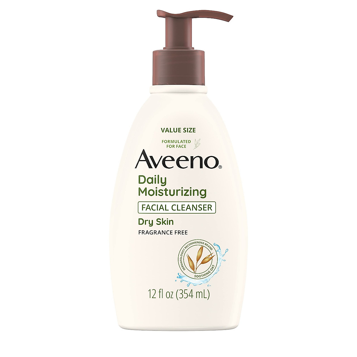 Aveeno Daily Moisturizing Facial Cleanser for Dry Skin, Gentle Face Cleanser with Soothing Oat for Skin that Feels Soft & Supple, Removes Dirt, Oil and Impurities, Fragrance Free, 12 FL OZ