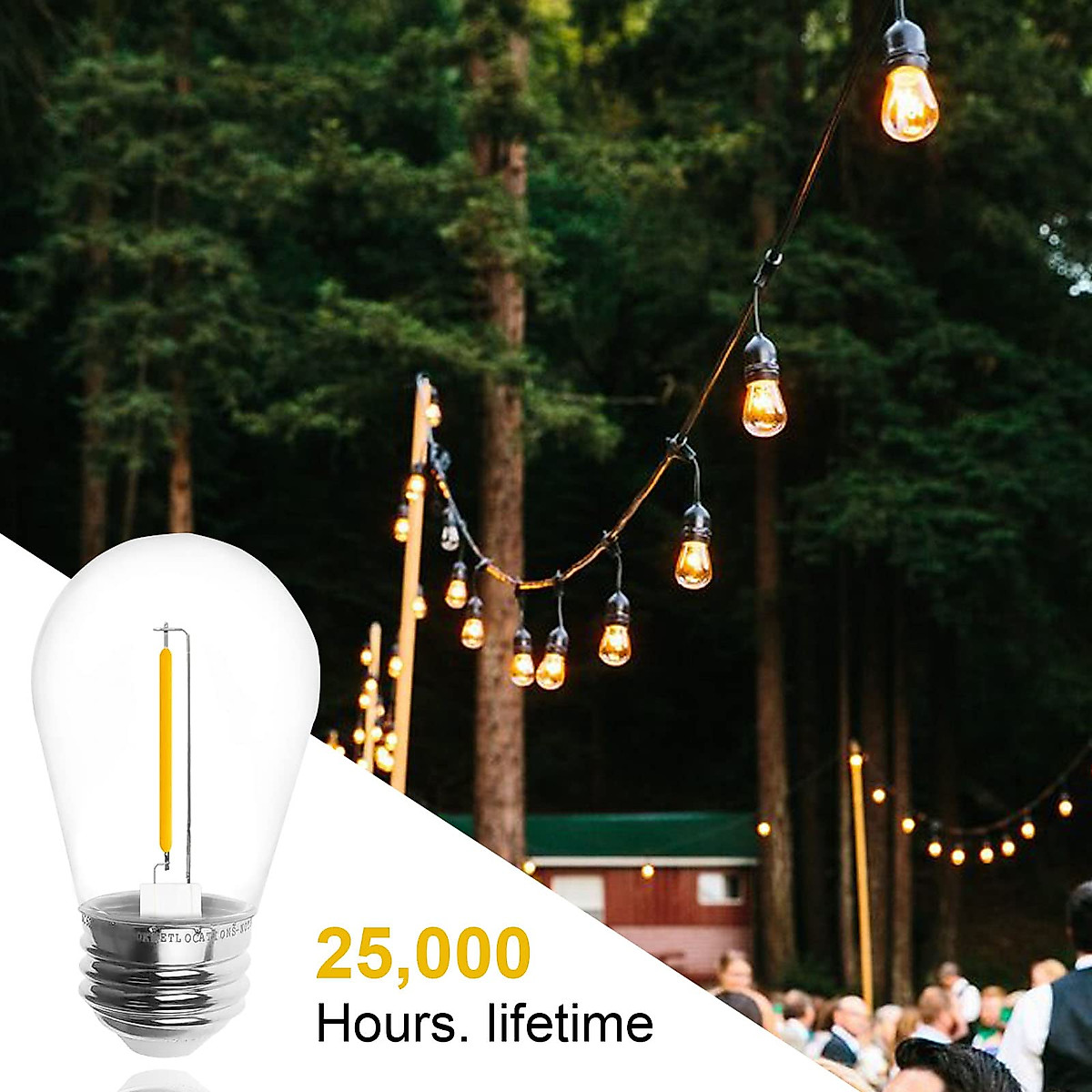 Jslinter Energy-Efficient S14 LED String Light Bulbs Replacement - 3V Solar-Powered, Shatterproof, 2700K Warm White, Outdoor/Indoor, E26, 15-Pack