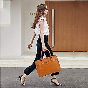 CLUCI Briefcase for Women Oil Wax Leather 15.6 Inch Laptop Slim Business Large Capacity Ladies Shoulder Bags Vintage Brown