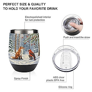 WYUSPGK 304 Stainless Steel Insulated Cup, Winter Snow Fox Print Smooth Rim, Durable & Reusable - Perfect for Office, Home, And Travel