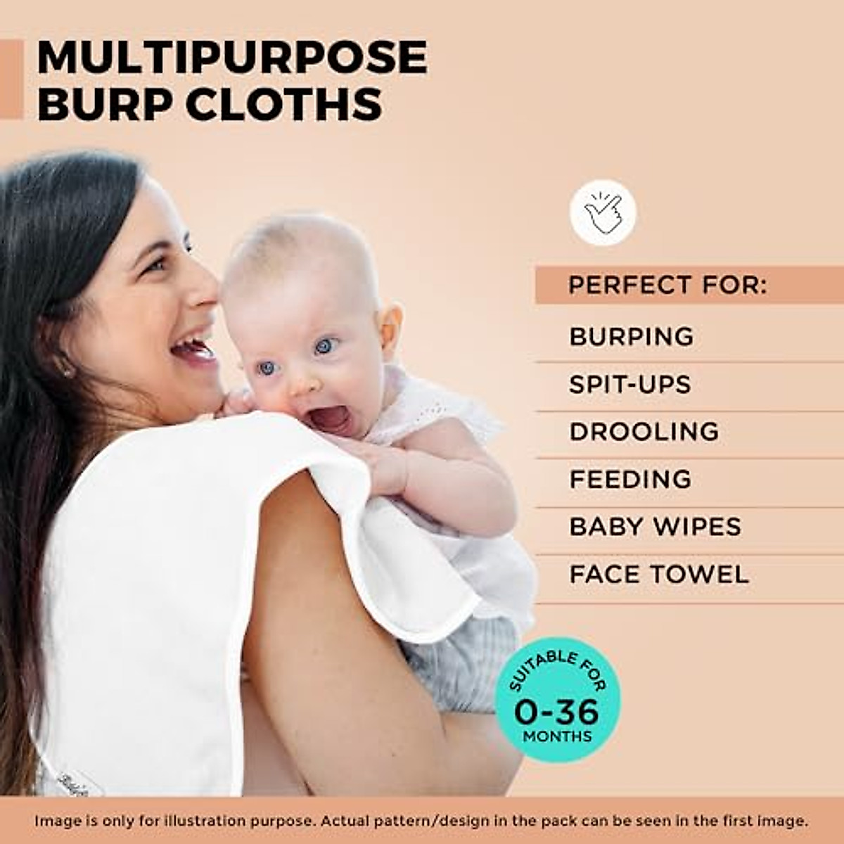 KiddyStar 5-Pack Organic Cotton Burp Cloths – Ultra-Absorbent, Soft & Large (21”x10”) – Perfect for Spit-up & Drooling