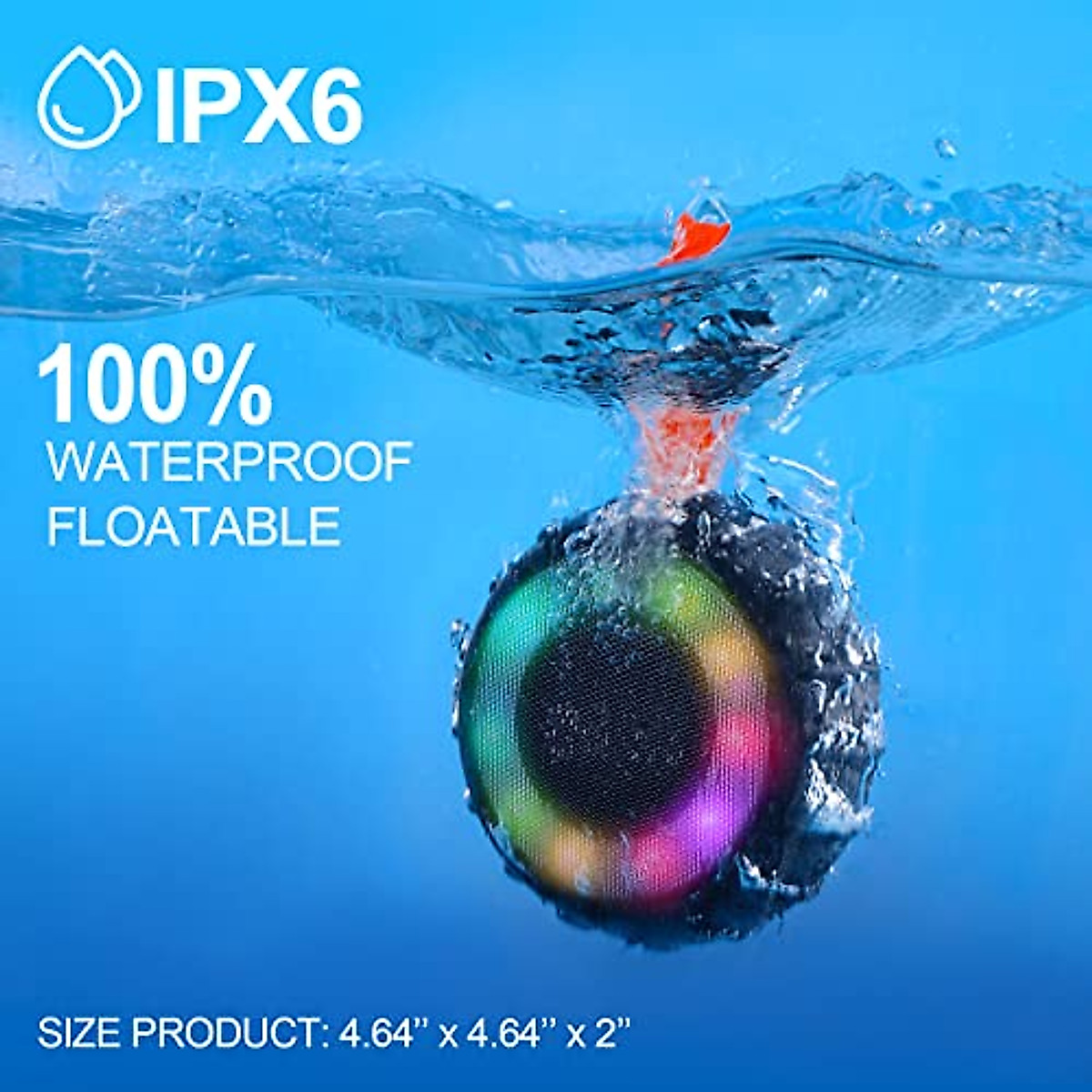 Mini Bluetooth Waterproof Speaker for Shower - True Wireless Speaker with LED Light, Built-in Microphone, 5H Playtime - Portable Speaker for Bathroom, Pool, Beach, Camping, Boating