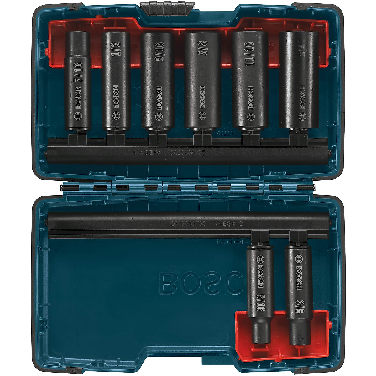BOSCH 27285 3/8 In. Shank 8-Piece Assorted Set with Brute Tough Case Impact Tough Deep Well Sockets for Applications in High Torque Driving and Fastening