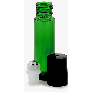 Vivaplex, 24, Green, 10 ml Glass Roll-on Bottles with Stainless Steel Roller Balls - 3-3 ml Droppers included