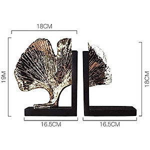 QLAZO Bookend Supports HeavyDuty ， Books Ends Set of Two, Polyresin Ginkgo Leaf Resin bookend,Finish Book Organizer Children Adults Desk Office Gift