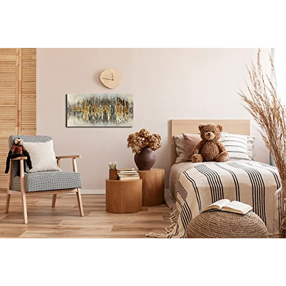 Grey and Gold Abstract Wall Art Paintings Print Artwork 1 Pieces Stretched and Framed Modern Brown Wall Decor Canvas Print Wall Art for Living Room Home Office Bedroom Kitchen Wall Decor 20"x40"