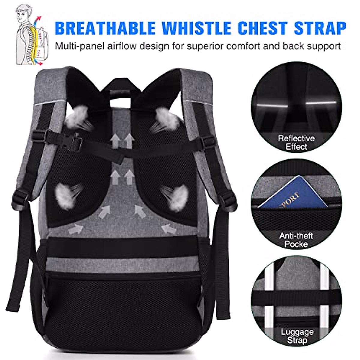 YAMTION Dark Gray Backpack for Men and Women,School Backpack Bookbag for Teen Boys and Girls High School Laptop Backpack with USB for College Student Work Business