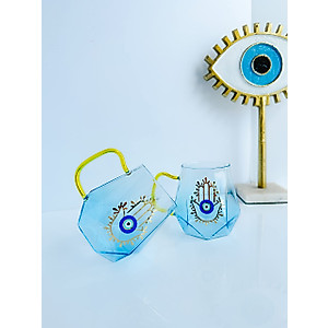 Evil Eye Design Hamsa Hand Latte Mug Espresso Mug Blue Gold Mug Glass Mug