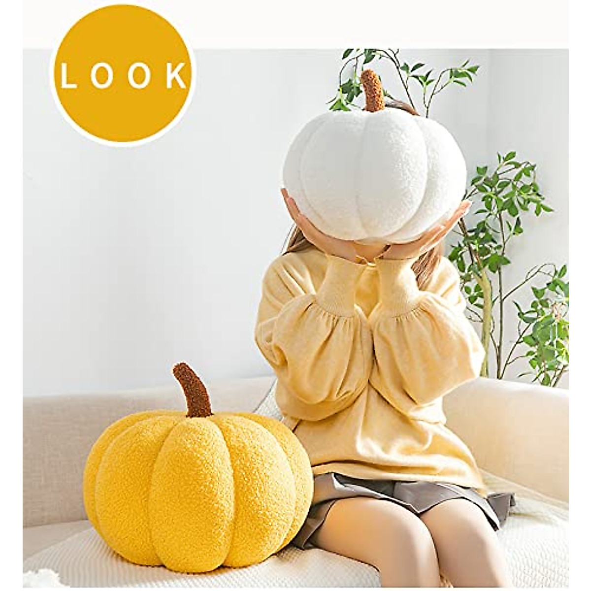 Sdetrcq Halloween Pumpkin Pillow Decor, Pumpkin Plush Pillow Fleece Stuffed Pumpkins Decoration Halloween Pumpkins Throw Pillow for Couch, Soft Halloween Pumpkin Decor Gifts (White, 8'')