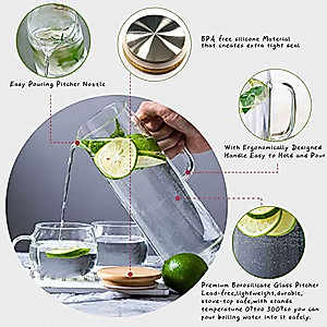 hjn Glass Water Pitcher with Wood Lid Water Carafe with Handle - Fridge Glass Jug for Hot/Cold Water & Iced Tea Beverage, juice,Milk-1500ml /1.5liters…