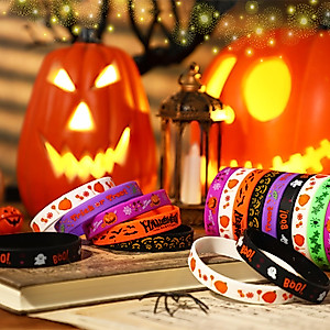 JUNEBRUSHS 64pcs Halloween Party Favors Silicone Bracelets Rubber Wristbands for Halloween Party Trick or Treat Goodie Bag Stuffers Fillers Decorations Accessories Supplies(8 Designs)