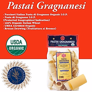 Paccheri Organic Italian Pasta di Gragnano I.G.P.| Pastai Gragnanesi | USDA Certified Organic| 17.6oz (500g)