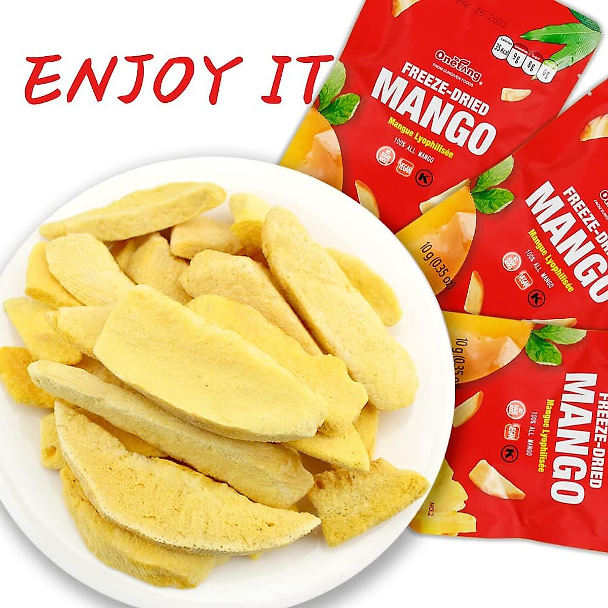 ONETANG Freeze-Dried Fruit Mango Chips, 10 Pack Single-Serve Pack, Non GMO, Kosher, No Add Sugar, Gluten free, Vegan, Holiday Gifts, Healthy Snack 0.35 Ounce