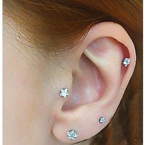 Briana Williams 16g 3mm Black Cubic Zirconia Triple Forward Helix Ear Cartilage Tragus Studs Earrings Lip Piercing 6mm Bar 4pcs