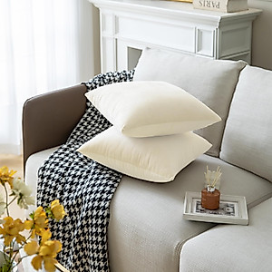 Colormz Set of 2 Light Cream Colored Cozy Velvet Throw Pillow Covers for Bed and Couch - 18"x18"