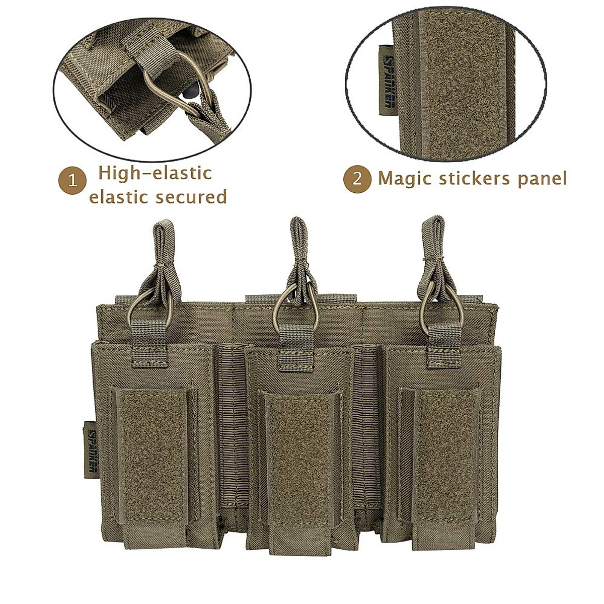 EXCELLENT ELITE SPANKER Open-Top Single/Double/Triple Molle Mag Pouch for M4 M14 M16 AK AR Elastic Rifle Magazines for Pistol Mag Pouch(Ranger Green)