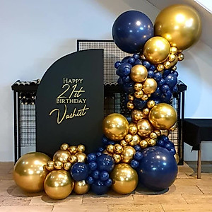 121 Pack Navy Blue Balloons Garland Kit Gold Balloons Different Sizes 18/12/10/5 Inch Party Balloon Kit Chrome Gold Balloons for Wedding Graduation Baby Shower Birthday Christmas Party Decoration