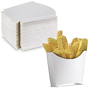 MT Products Extra Small 4 oz Kid-Sized White SBS Scoop Paperboard French Fries Containers - French Fry Holders Cups with Grease-Resistant Barrier (Pack of 50) - Made in the USA