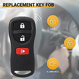 Replacement Key Fob Keyless Entry Remote Compatible with Nissan Xterra Titan Armada Frontier Quest Sentra Infiniti FX35 FX45 QX4 3 Buttons Car Key KBRASTU15-2 Packs
