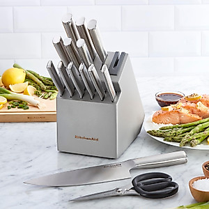KitchenAid Gourmet Knife Block Set with Built-in Sharpener, 15-Piece, Stainless Steel