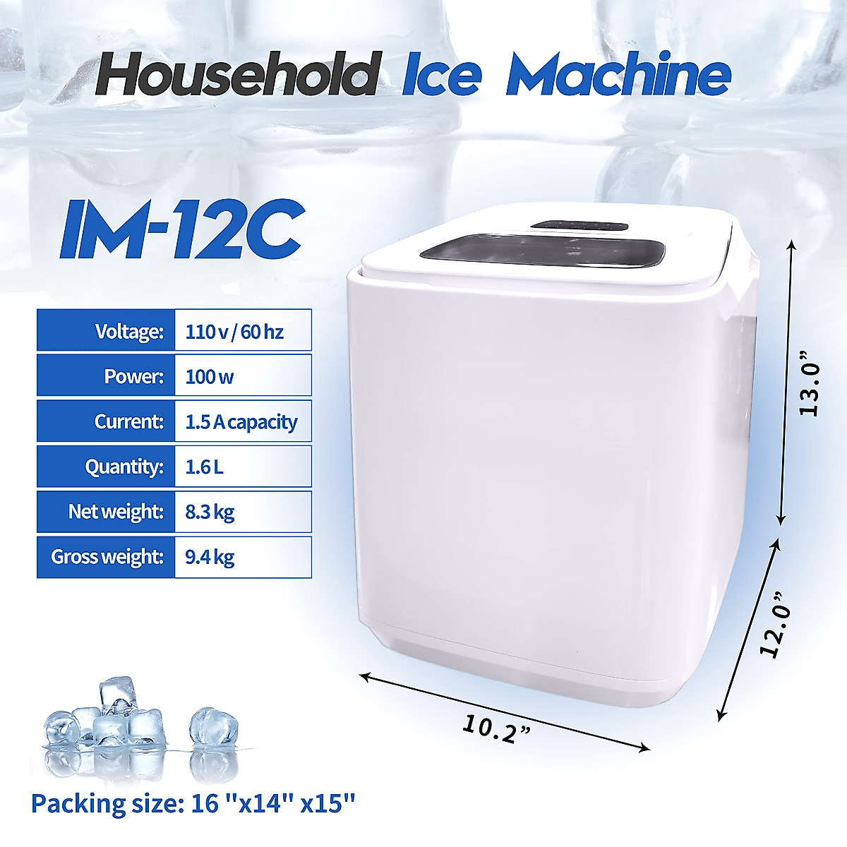 Countertop Ice Maker, 9 Cubes Ice Machine Ready in 6 Mins, 26Lbs/24H, Self-Cleaning Ice Machine with Ice Scoop and Baseket 3 Size of Bullet Ice Optional for Home Kitchen Office Bar Party