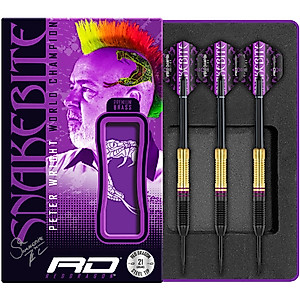 RED DRAGON Peter Wright Snakebite World Champion 2020 Brass Edition Darts Set Including Flights and Stems
