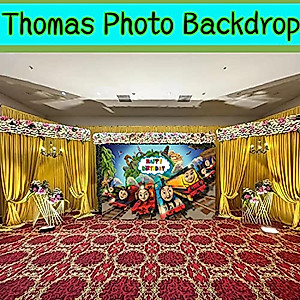 Thomas Train Birthday Party Decorations, Thomas Party Photo Backdrop for Train Friends Theme Party Background Supplies for Kids Girls Boys Baby Shower, 5 x 3Ft