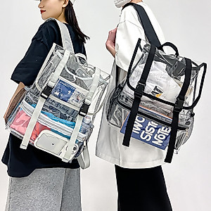 Verdancy Clear Backpack Transparent Bookbag See Through Schoolbag with Padded Adjustable Straps Heavy Duty PVC Waterproof (Black)