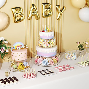 2 PCS Clear Acrylic Cake Stand, FEMELI Fillable Cake Box Case Tier Holder, Cylinder Round Cake Riser Display Box with Lid, Centerpiece Cake Base with Lights for Birthday Wedding Party Decor(10*4, 6*4)