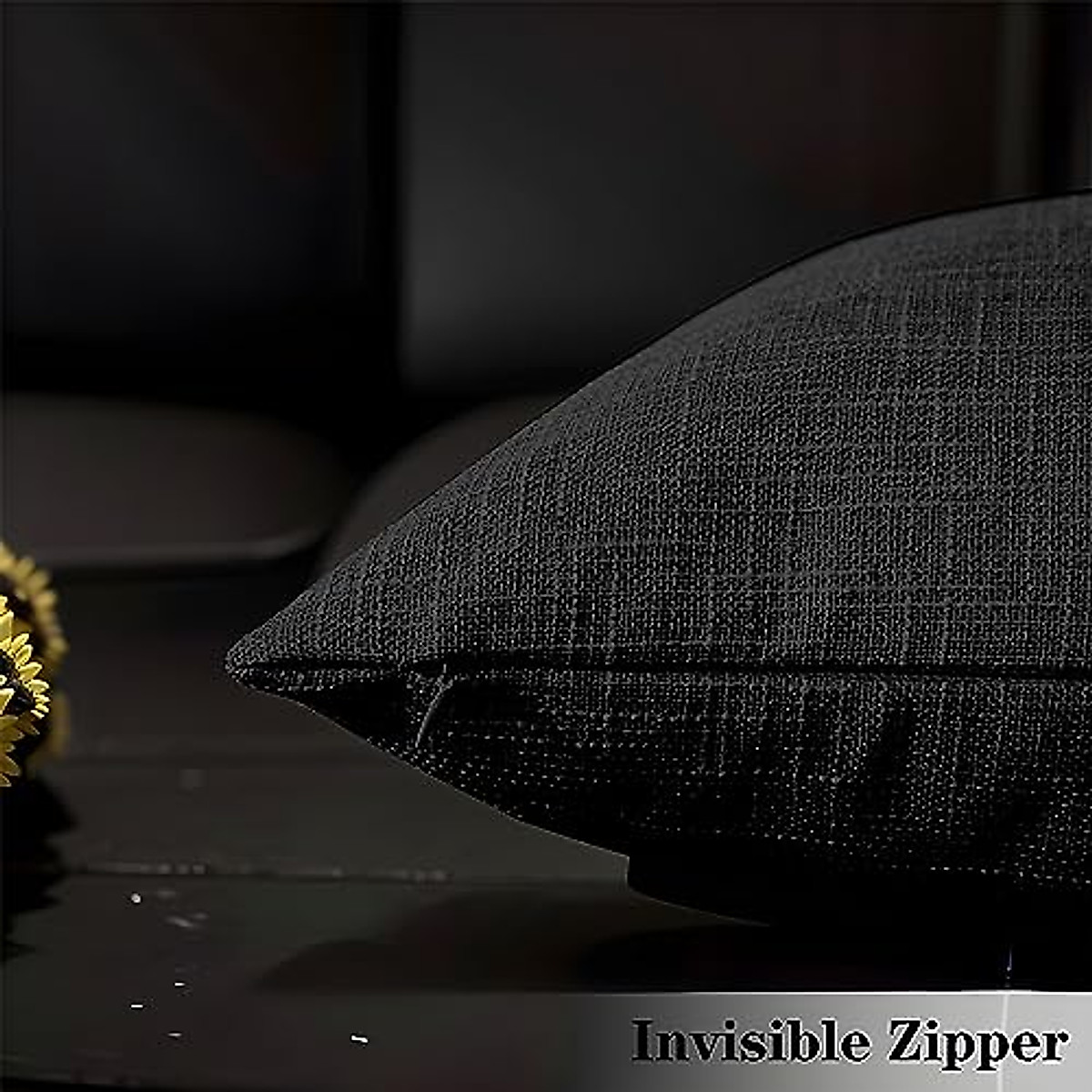 FULDGAENR Slub Linen Pillow Covers 12x12 Set of 2 for Couch Sofa, Black Rustic Woven Texture Farmhouse Decorative Throw Pillow Covers Sham Square 12 x 12 Inch Cushion Covers for Patio Home Decor