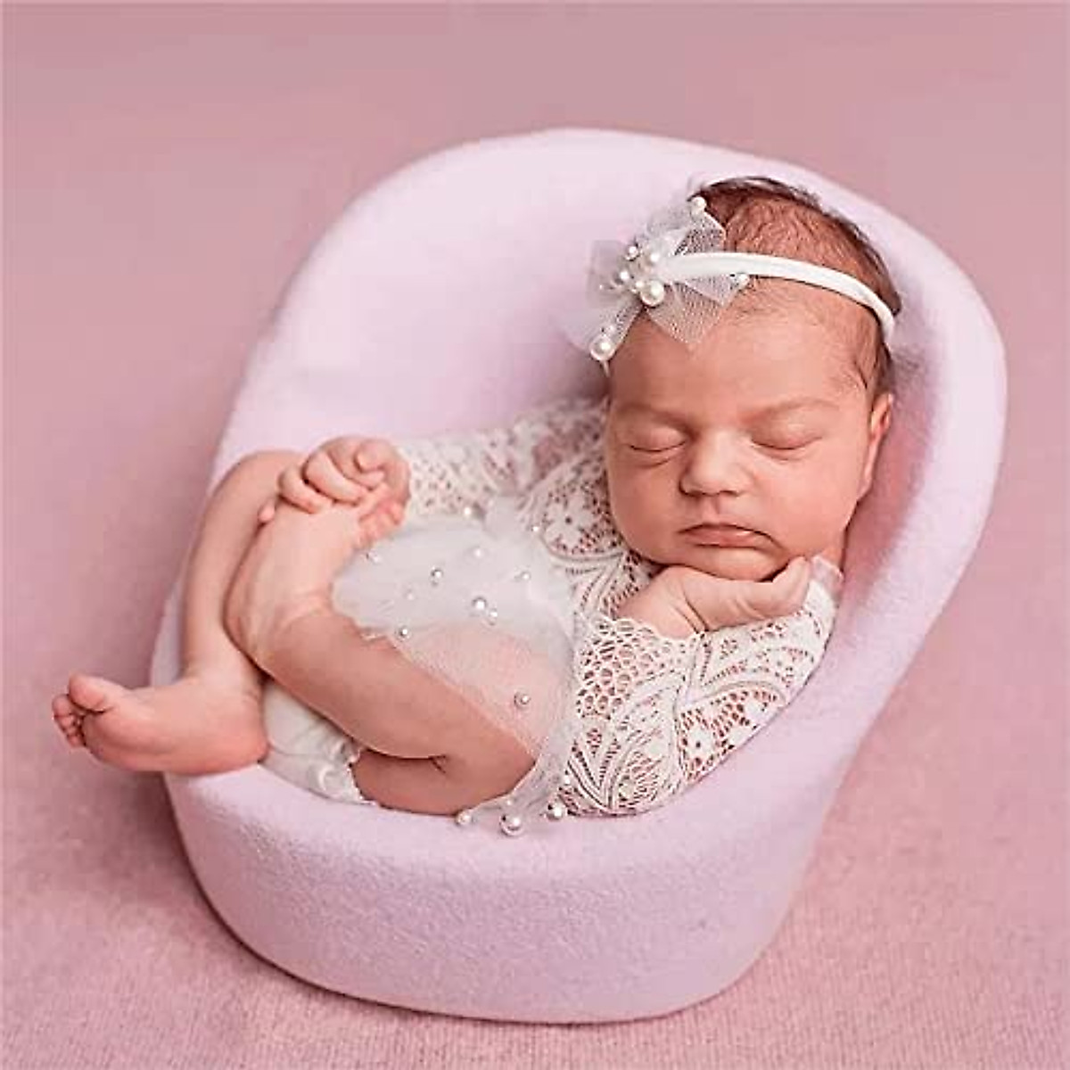 M&G House Newborn Photography Props White Lace Outfits Newborn Photography Outfits Girl Lace Rompers Baby Photo Prop Skirts Baby Photoshoot Props (Long Sleeve, White, 0-2 Months)