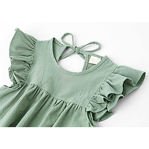 lymanchi Toddler Girl Sleeveless Dresses Ruffle Cotton Linen Solid Color Cute Sundress 818 Green 120