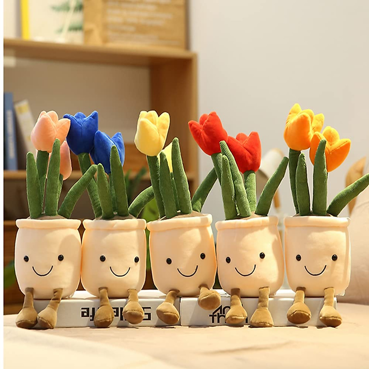 XIZHI 2Pack Tulip Plush Toy 13" Succulent Flower Pot Plush Pillow Toy Stuffed Throw Plushie Pillow Doll for Office and Kids Room Decorate,Blue+Yellow