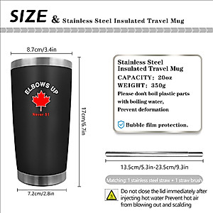 liabiliies Travel Coffee Tumbler 20 oz Elbow's Up - Never 51 Canada Flag Stand Strong Tumbler with Lid and Straw Insulated Tumblers Stainless Steel Tumbler