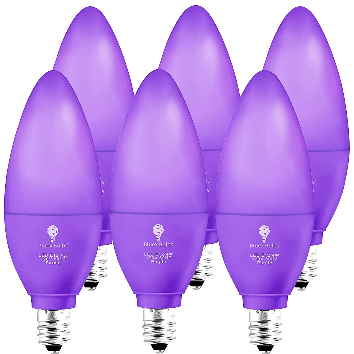 6 Pack BlueX LED Candle Purple Light Bulb - 4W (40Watt Equivalent) - E12 Base Purple LED Purple Bulb, Party Decoration, Porch, Home Lighting, Holiday Lighting, Chandelier Light Bulbs, Candelabra Bulbs